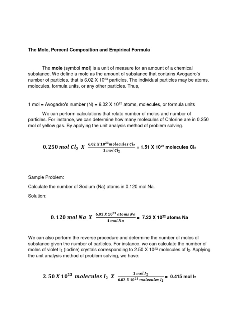 Mole Percent Composition | PDF | Mole (Unit) | Molecules