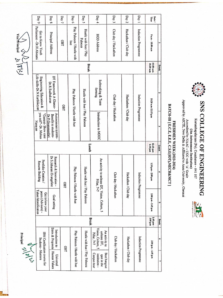 Freshmen Week Schedule | PDF