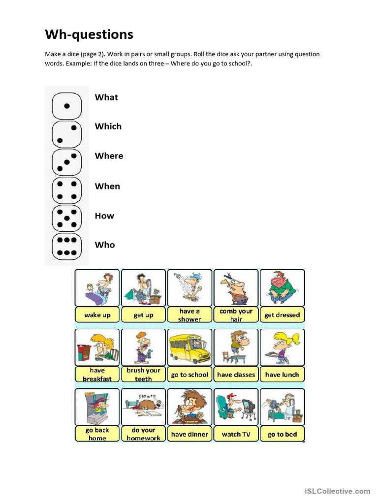 Wh-Questions Dice Activity | PDF