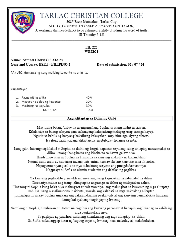 FIL 222 FIL Week 1 | PDF