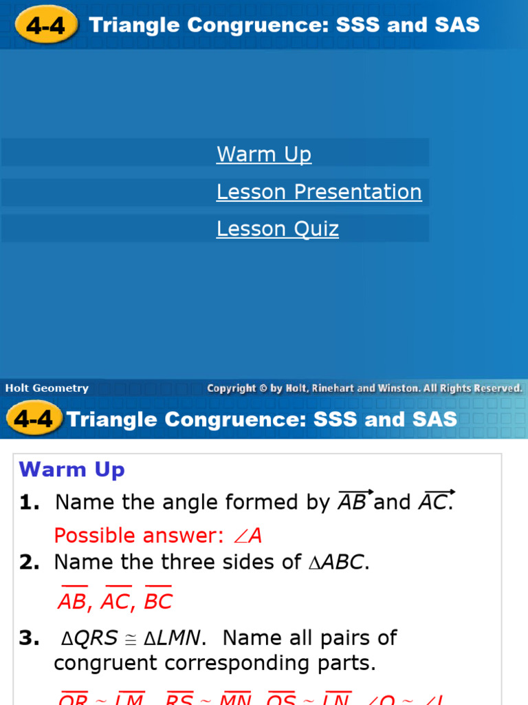 4 4triangle Congruence SSS SAS | PDF | Triangle | Euclidean Plane Geometry