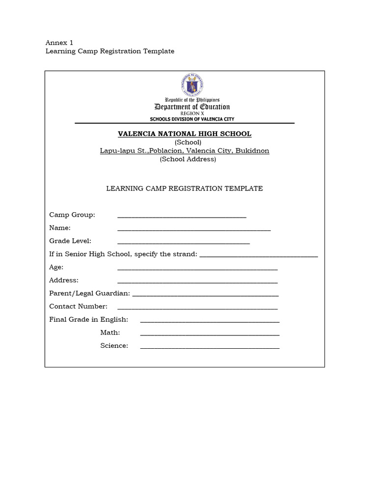 Annex 1 Registration Template | PDF