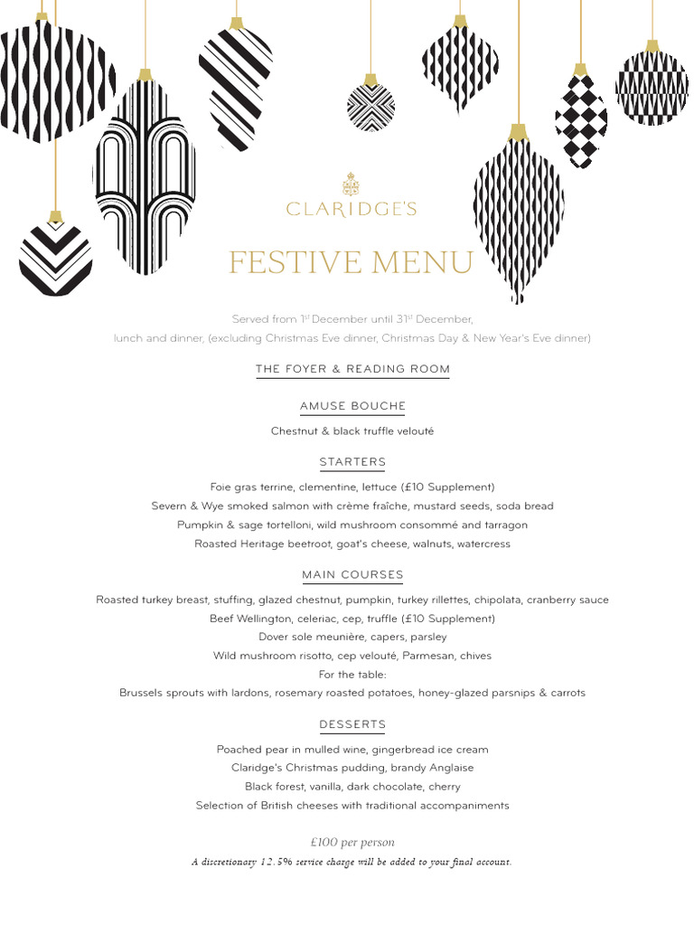 Claridges Complete List of Festive Menus | PDF | Sauce | Roasting