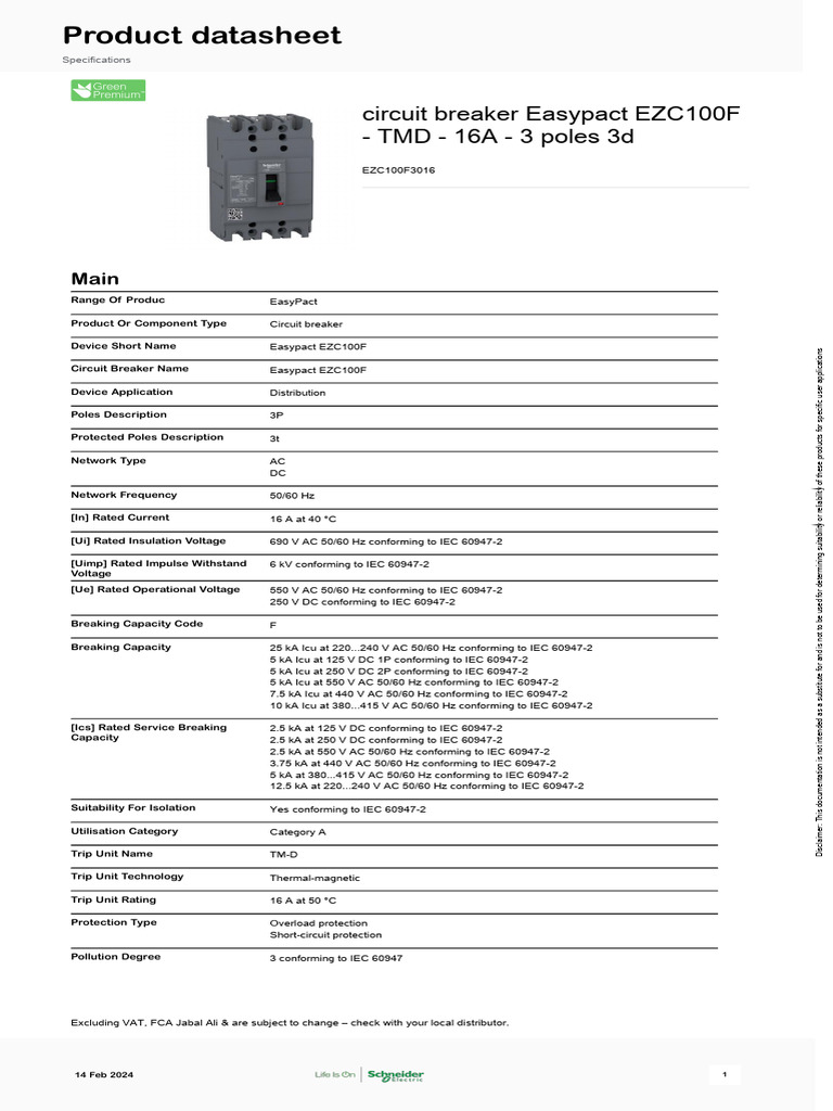 Schneider Electric - EasyPact-EZC - EZC100F3016 | PDF | Alternating ...