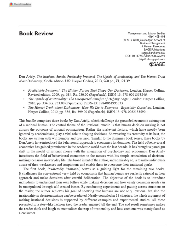 Aggarwal 2016 Book Review Dan Ariely The Irrational Bundle Predictably ...