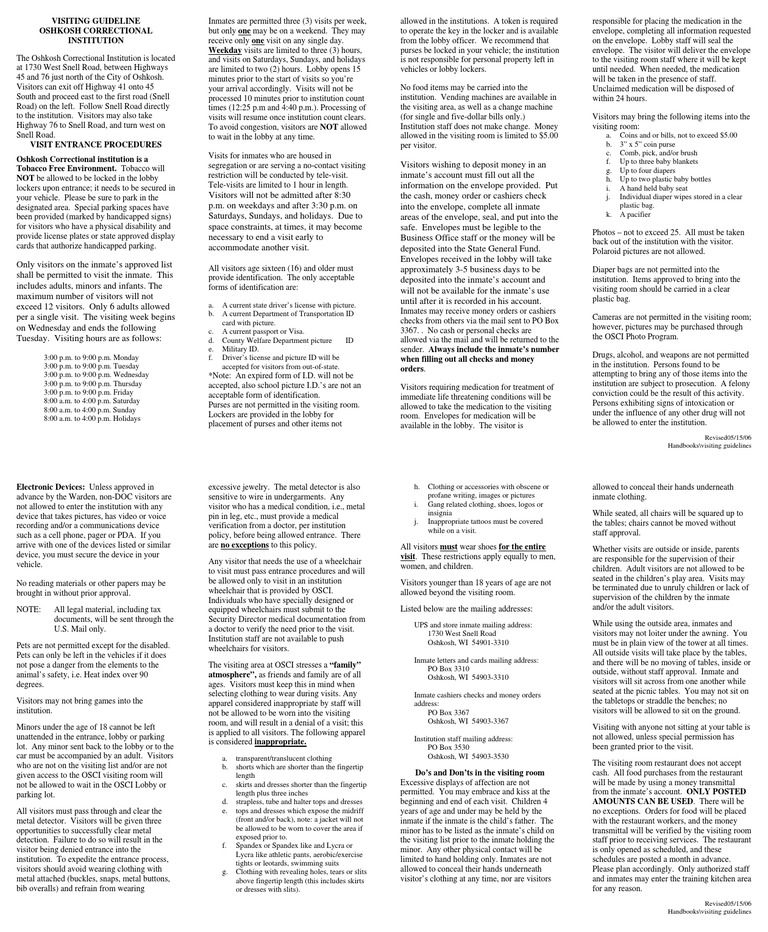 OSCI Visiting Guidelines | PDF | Identity Document | Clothing