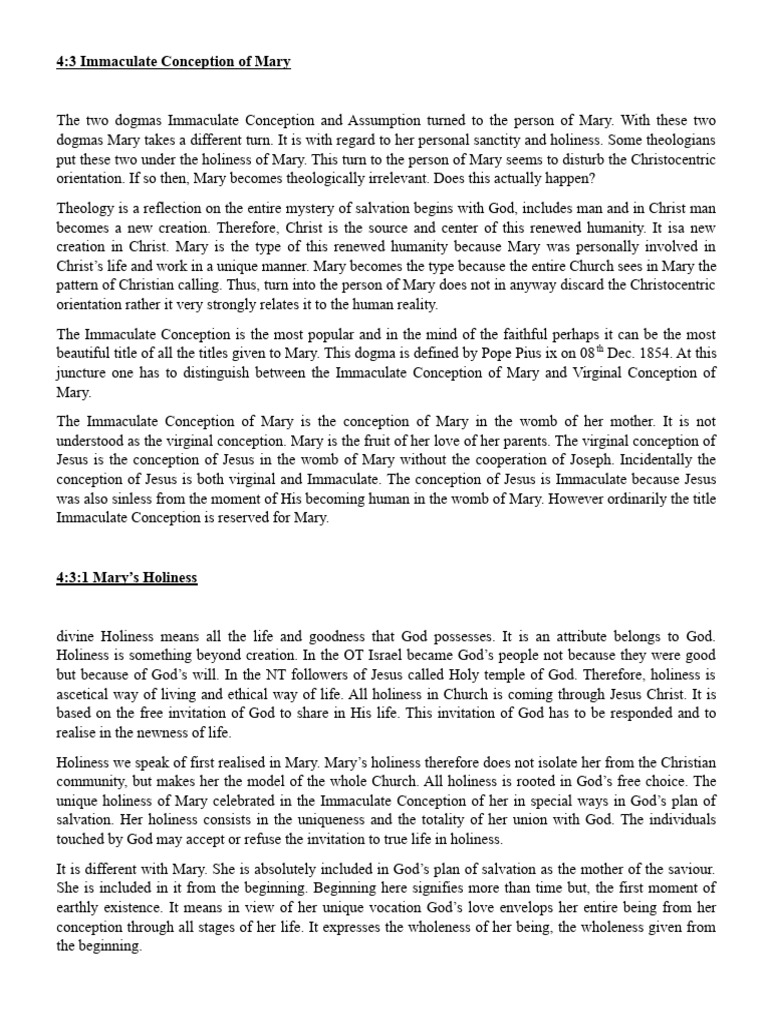 Immaculate Conception | PDF | Mary, Mother Of Jesus | Salvation