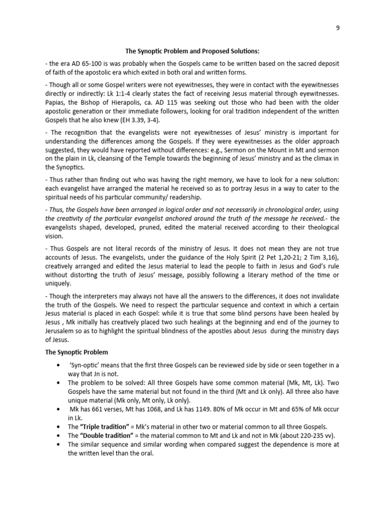 The Synoptic Problem 1 | PDF | Jesus | Gospels