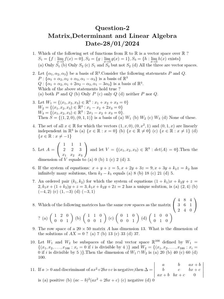 Matrix, Determinanat, Linear Algebra | PDF | Basis (Linear Algebra ...
