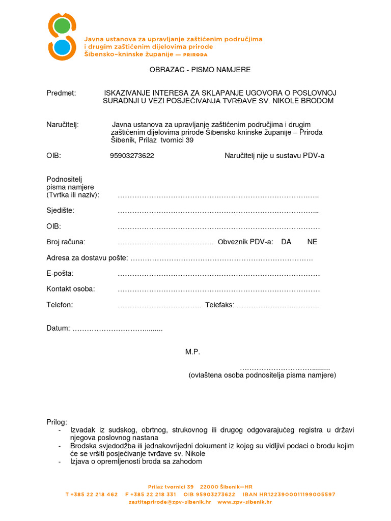 Obrazac Pismo Namjere | PDF Obrazac Pismo Namjere | PDF