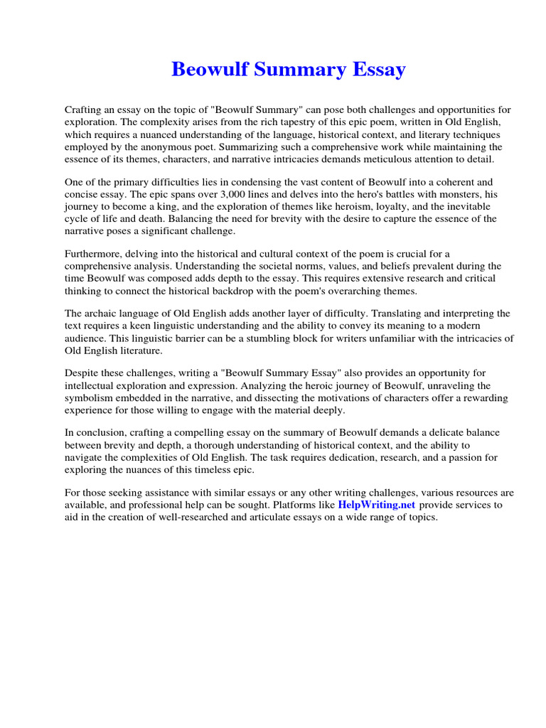 Beowulf Summary Essay | PDF | The Sign Of The Four