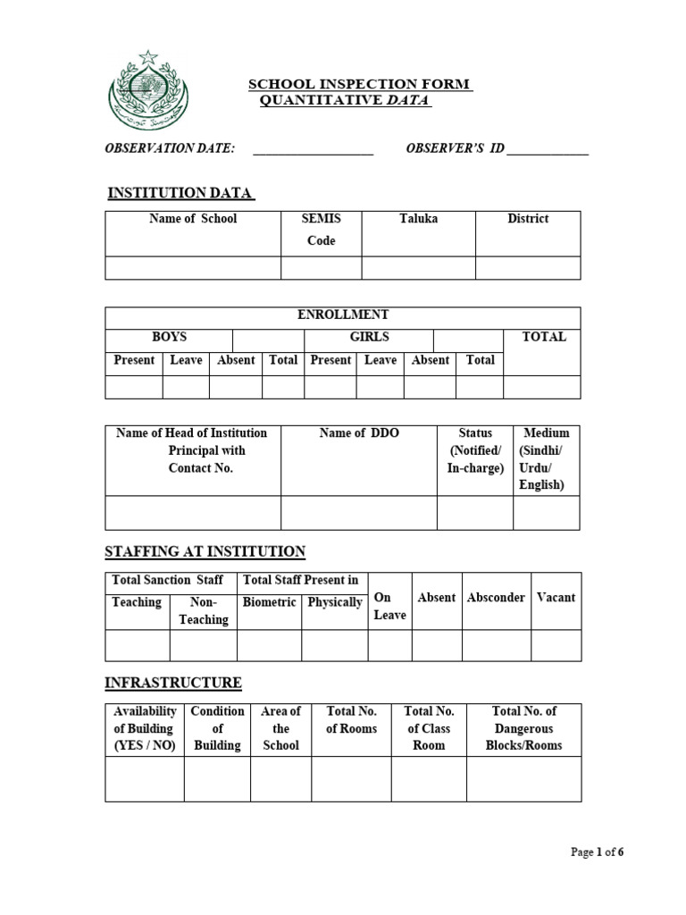 Revised School Inspecton Form - Shared On 12-10-2023 - MED | PDF | Learning