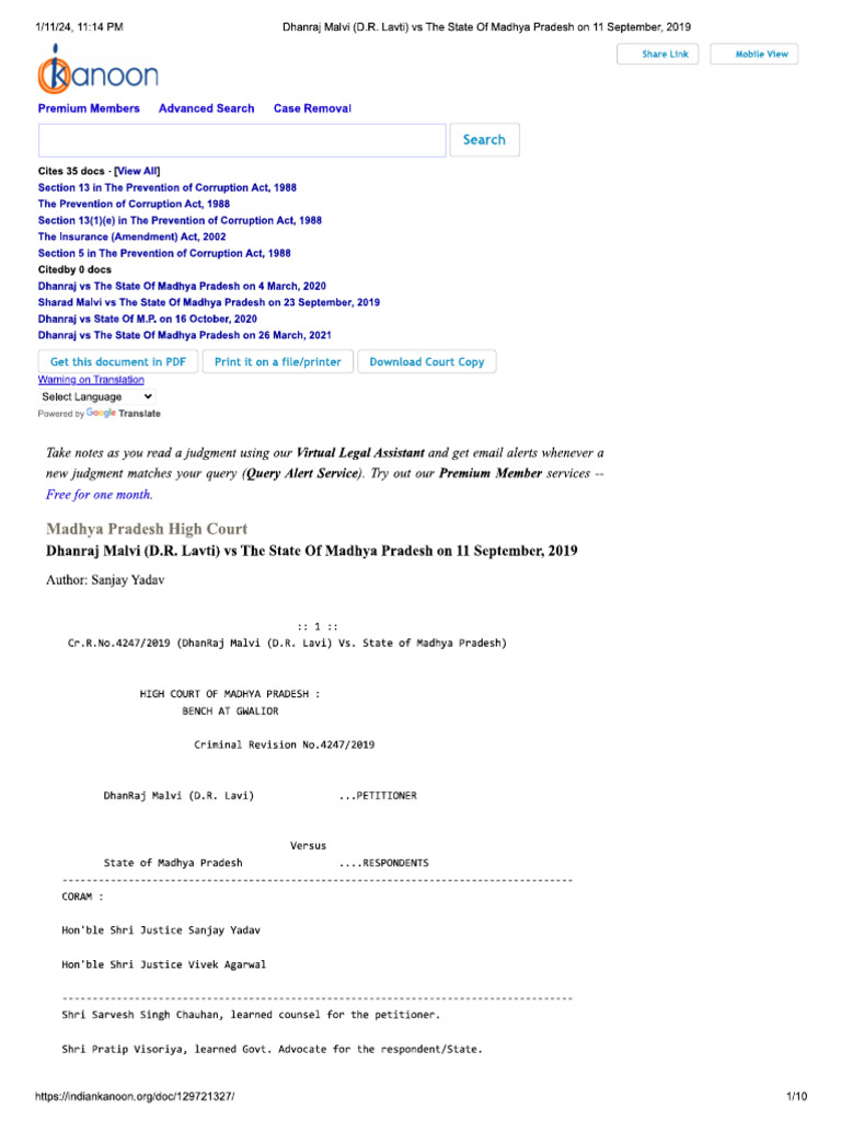 Dhanraj Malvi (D.R. Lavti) Vs The State of Madhya Pradesh | PDF
