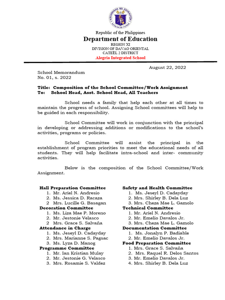 School Committee Composition Memorandum | PDF