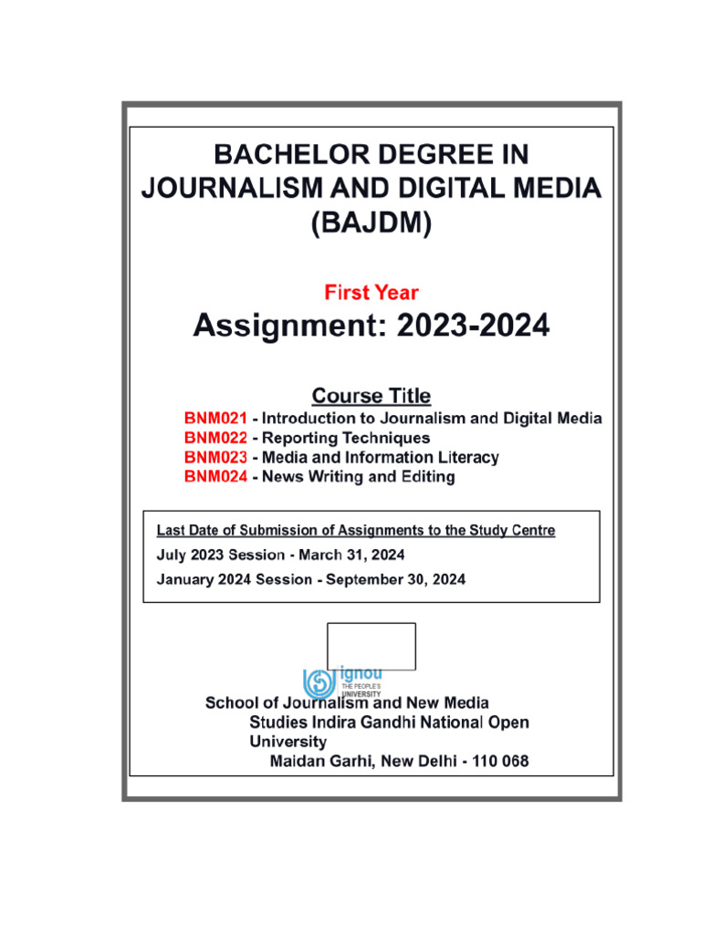 BAJDM July 2023 Assignments | PDF | News | Journalism