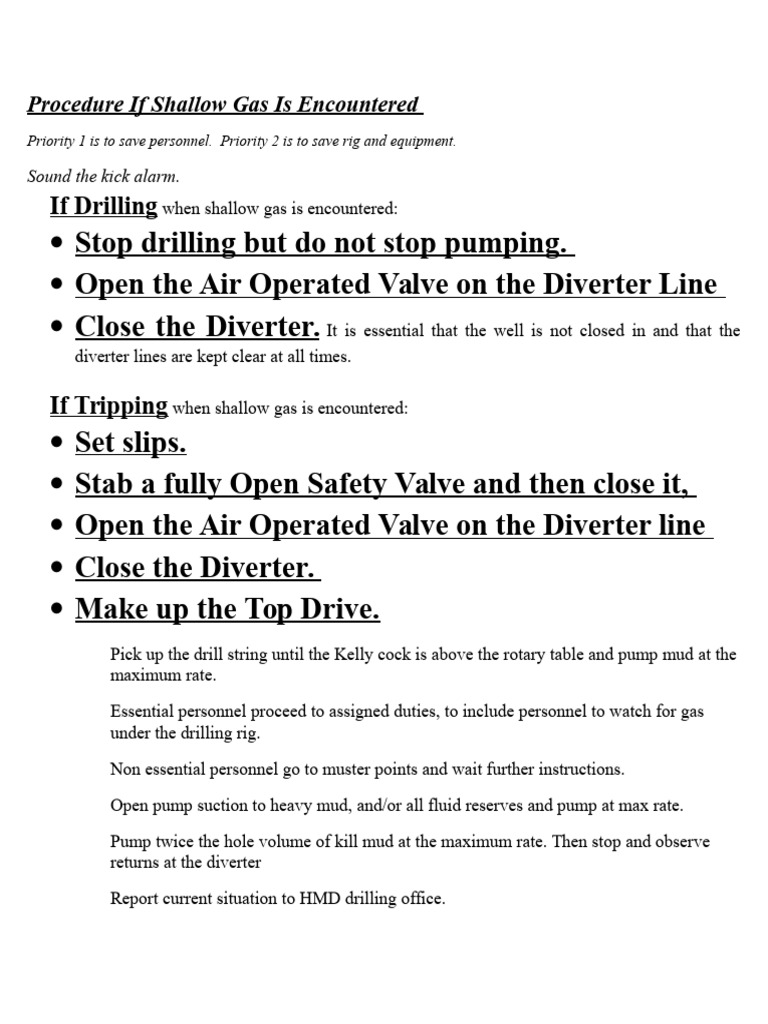 Procedure If Shallow Gas Is Encountered | PDF | Pump | Drilling Rig