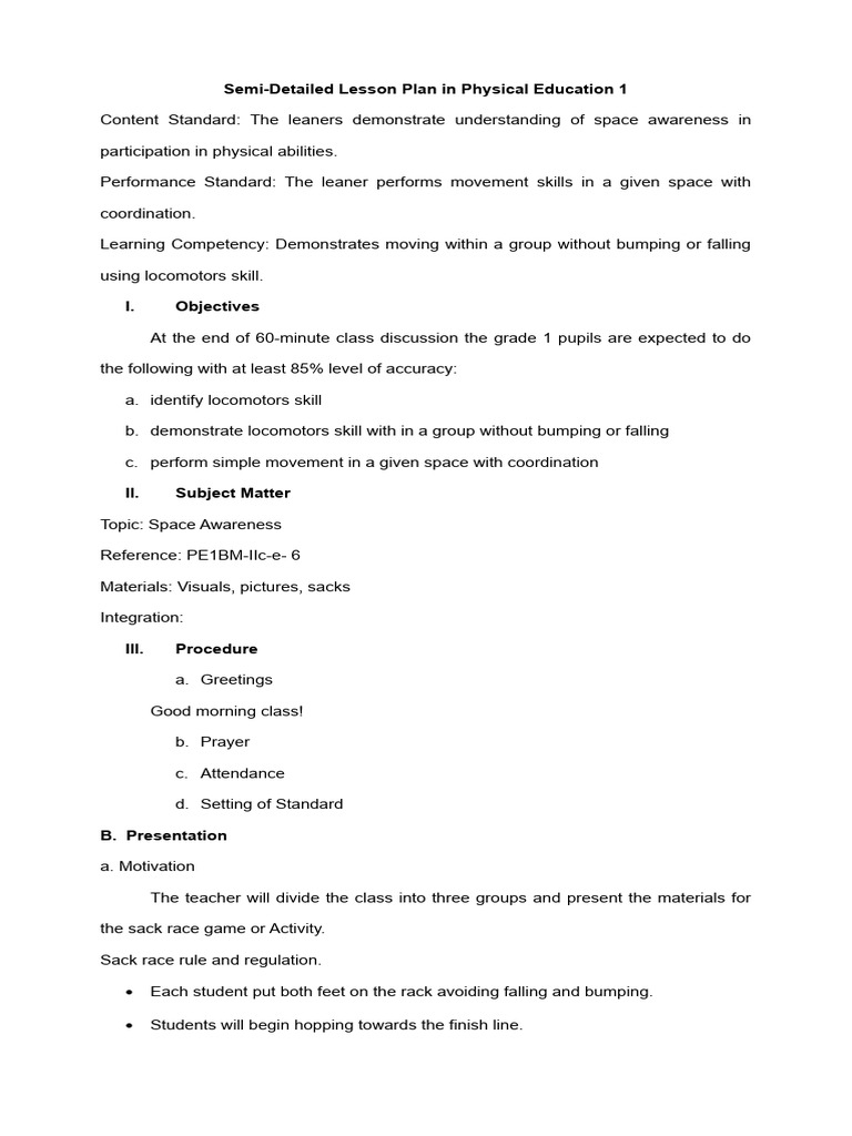 Pe LP | PDF | Physical Education | Space