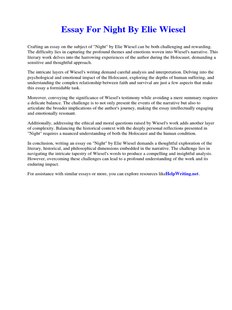 Essay For Night by Elie Wiesel | PDF | Desdemona | Noah