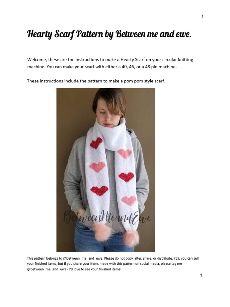 Heart Scarf Pattern by Between Me and Ewe | PDF | Knitting | Yarn