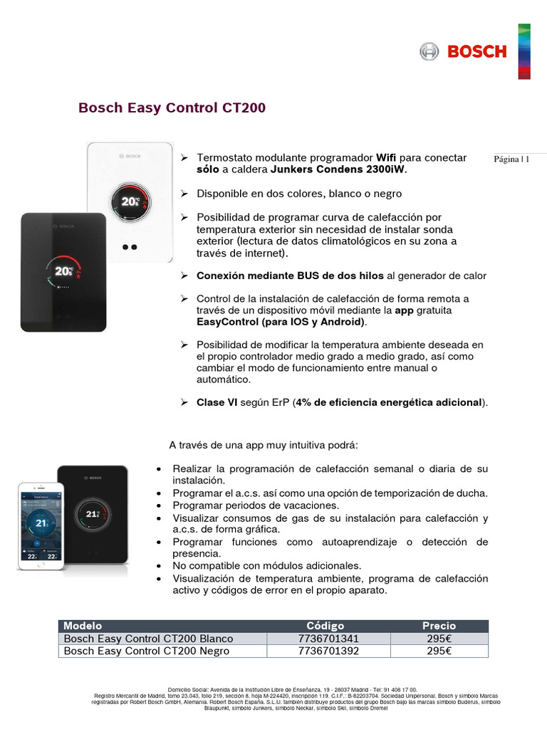 CT200 EasyControl | PDF | Calor | Aplicación movil
