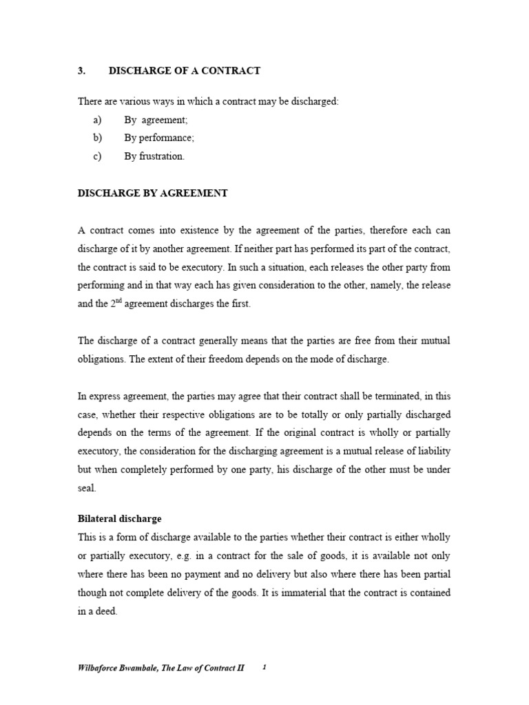 Discharge of A Contract | PDF | Consideration | Breach Of Contract