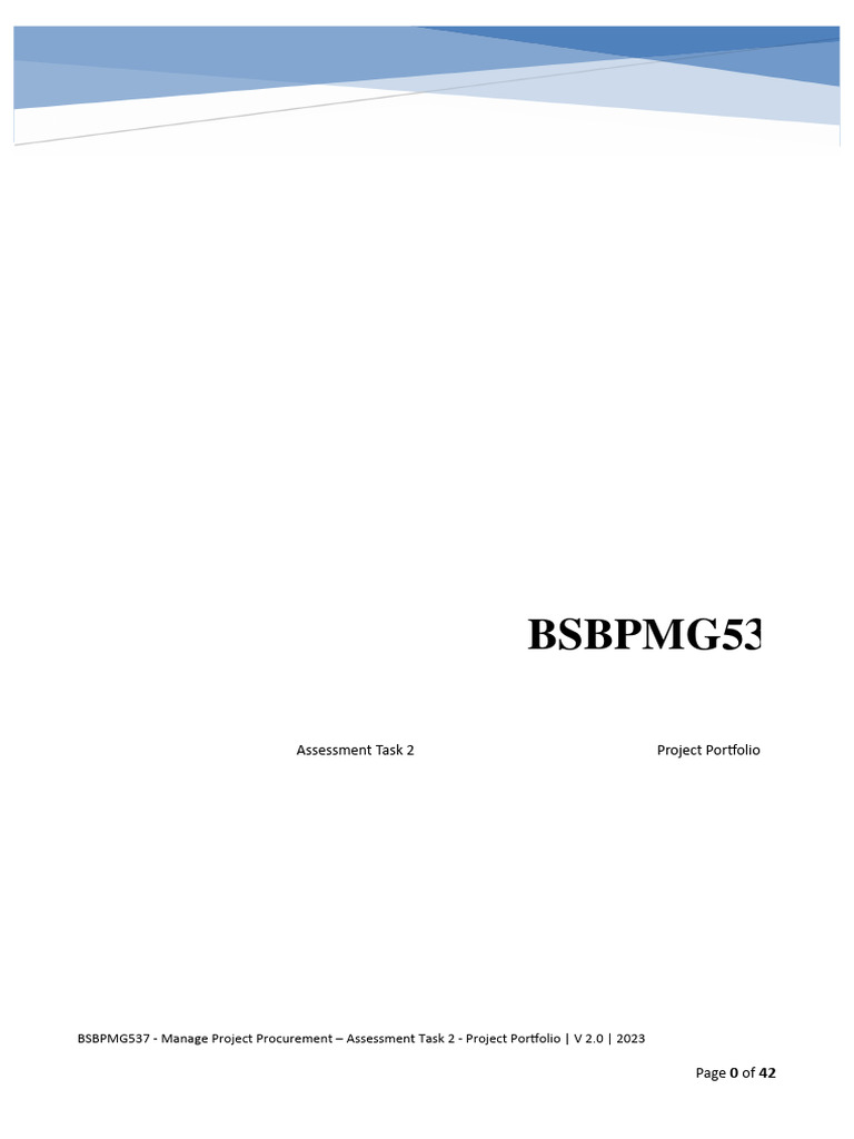 BSBPMG537 - Assessment Task 2 - Project Portfolio | PDF | Procurement | Consultant