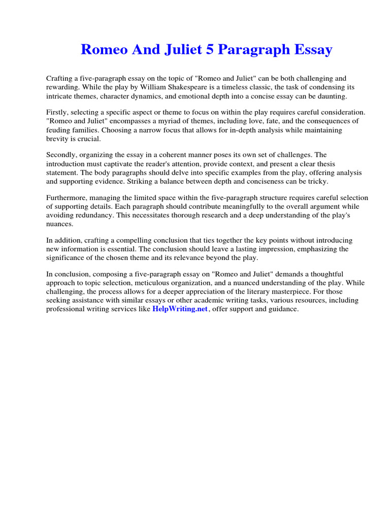 Romeo and Juliet 5 Paragraph Essay | PDF | Essays
