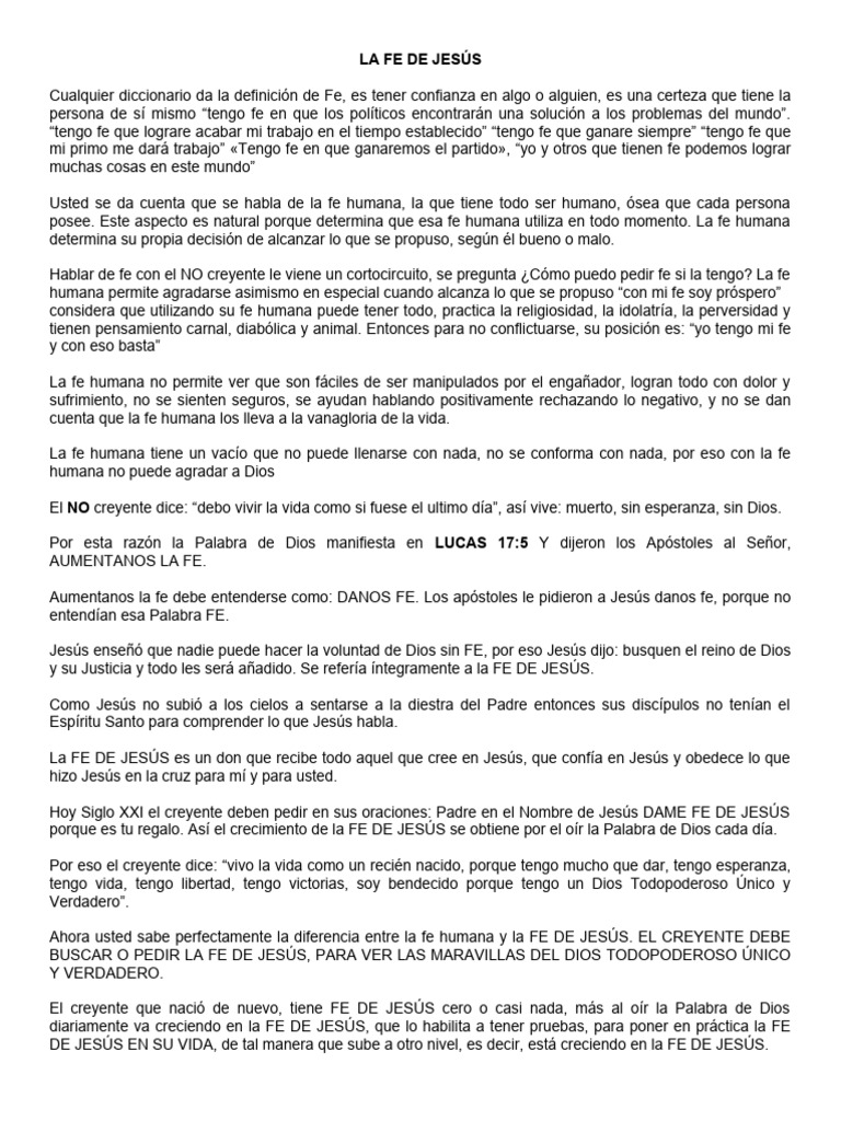 La Fe de Jesús: Clave para Crecer | PDF | Fe | Jesús