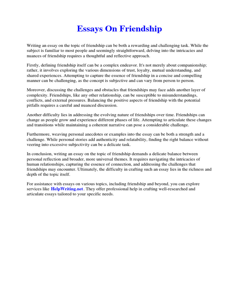 Essays On Friendship | PDF
