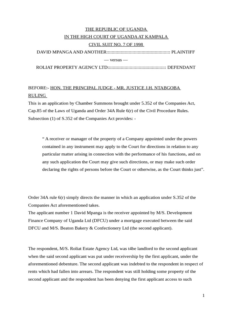 David Mpanga Anor V Roliat Property Agency LTD (Civil Suit No 7 of 1998 ...