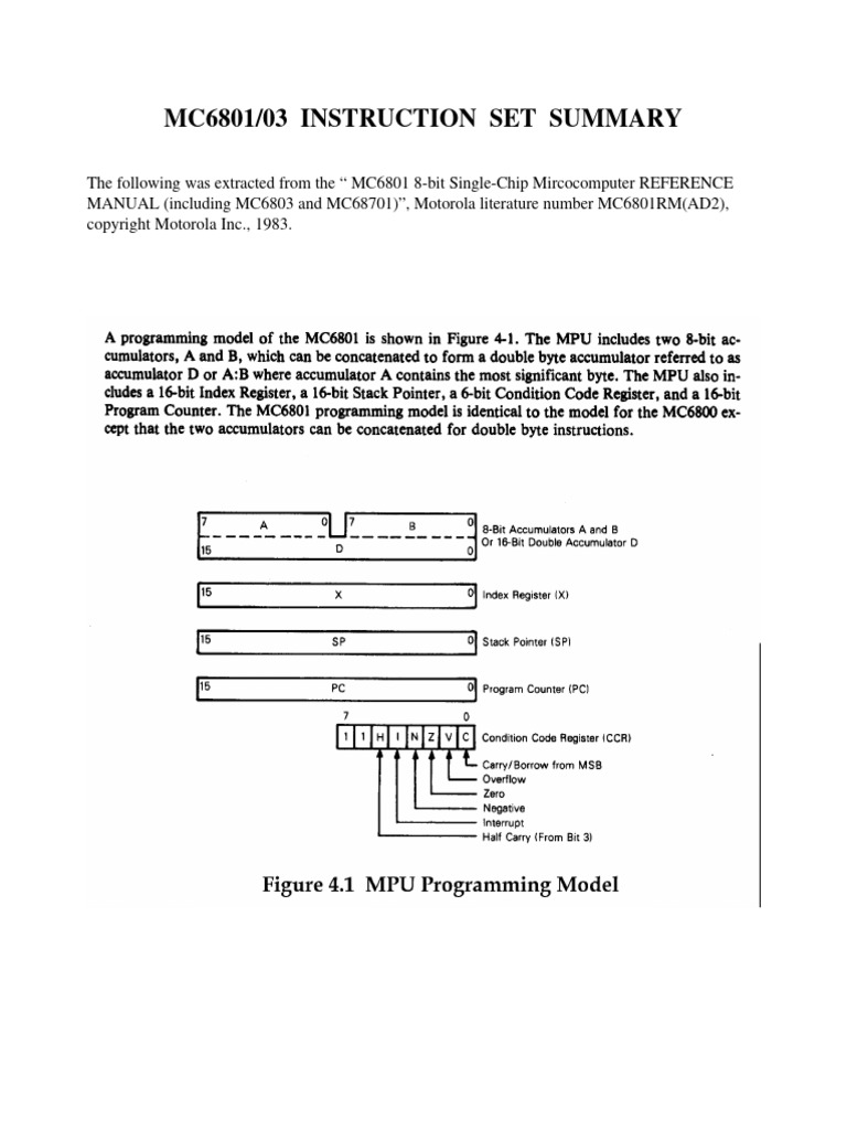 MC6801-6803 Instruction Set Summary | PDF MC6801-6803 Instruction Set Summary | PDF