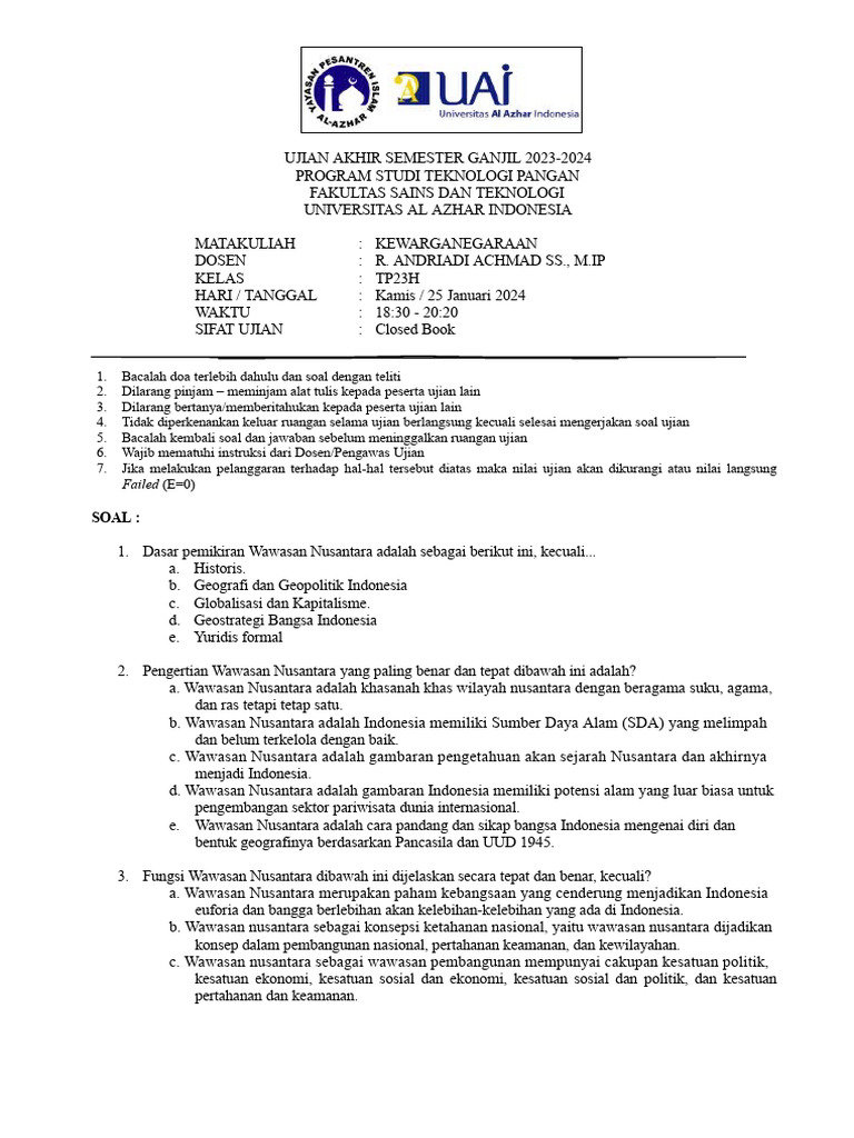 Soal UAS MKU Kewarganegaraan | PDF | Perjalanan