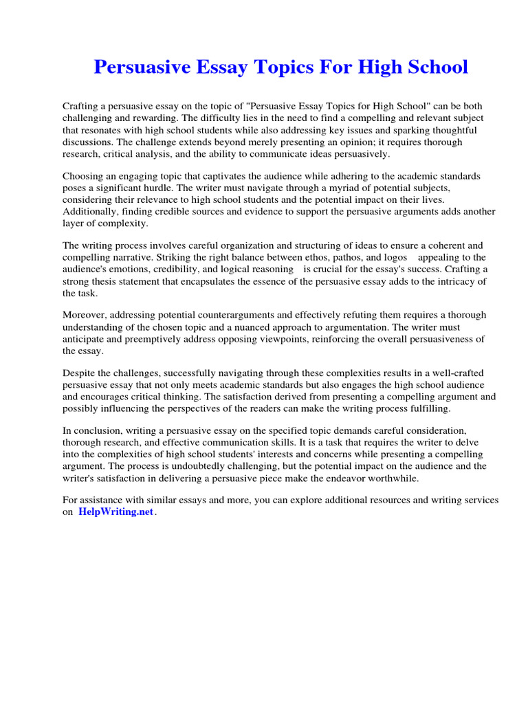 Persuasive Essay Topics For High School | PDF | Rna | Cell (Biology)