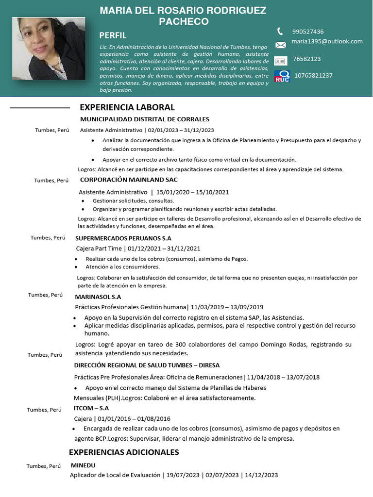 Maria Del Rosario Rodriguez Pacheco - Cv 2024 Actual | PDF | Perú