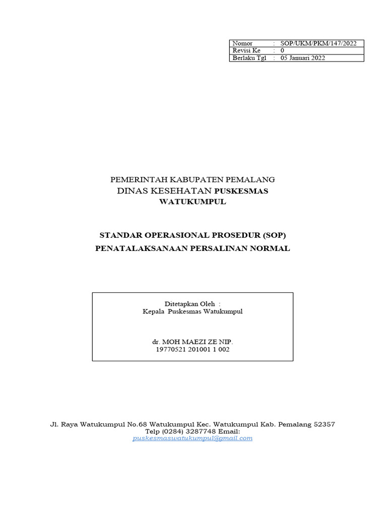 Sop Persalinan Normal | PDF