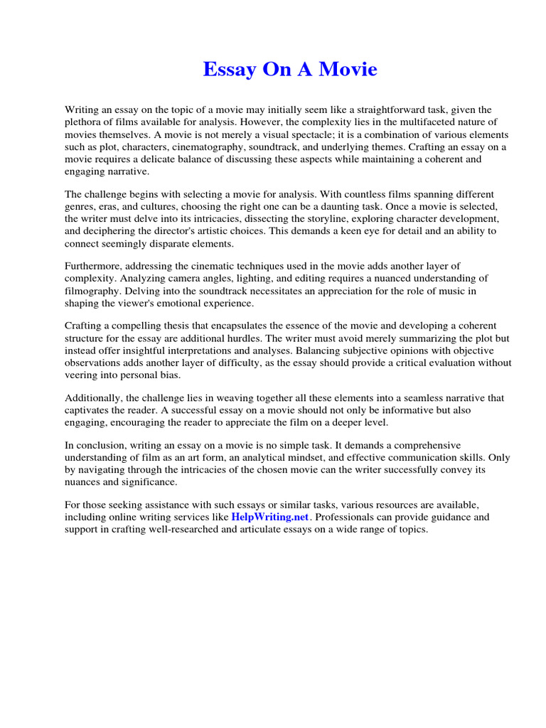 Essay On A Movie | PDF | Essays | Narrative