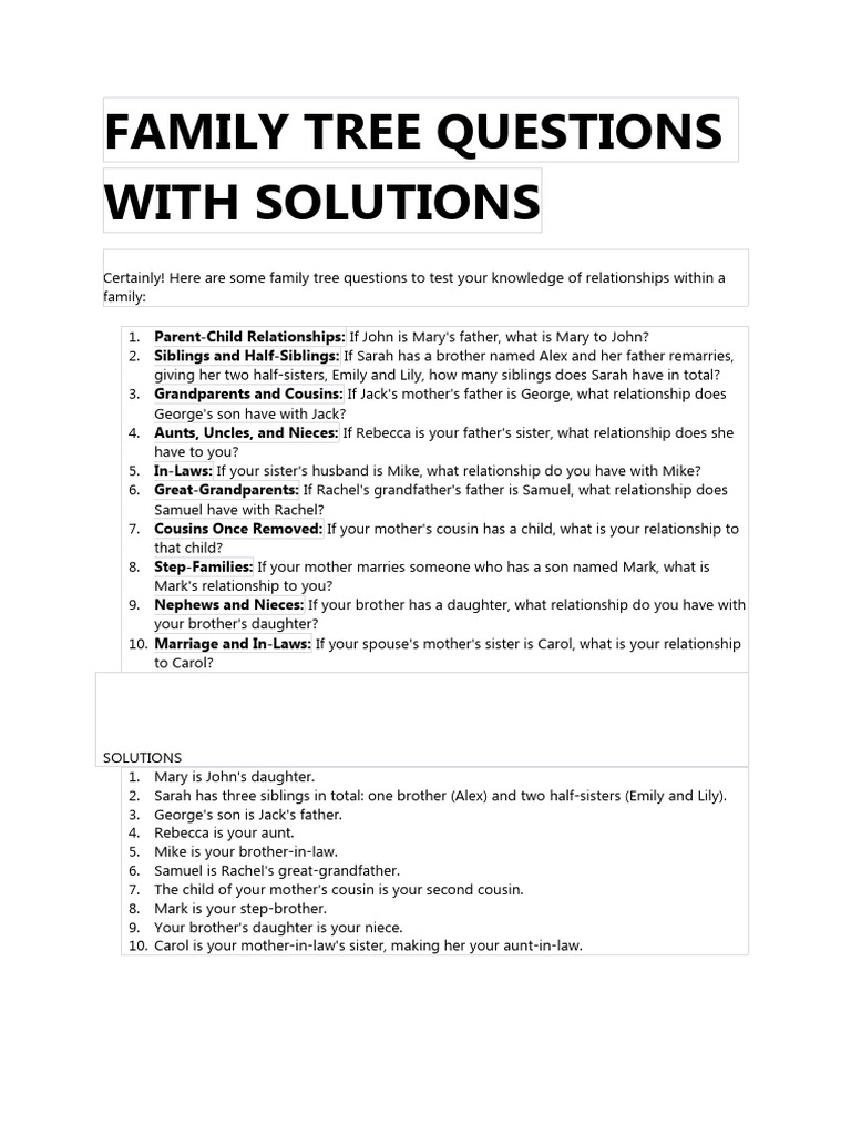 Family Tree Questions and Answers | PDF | Wellness