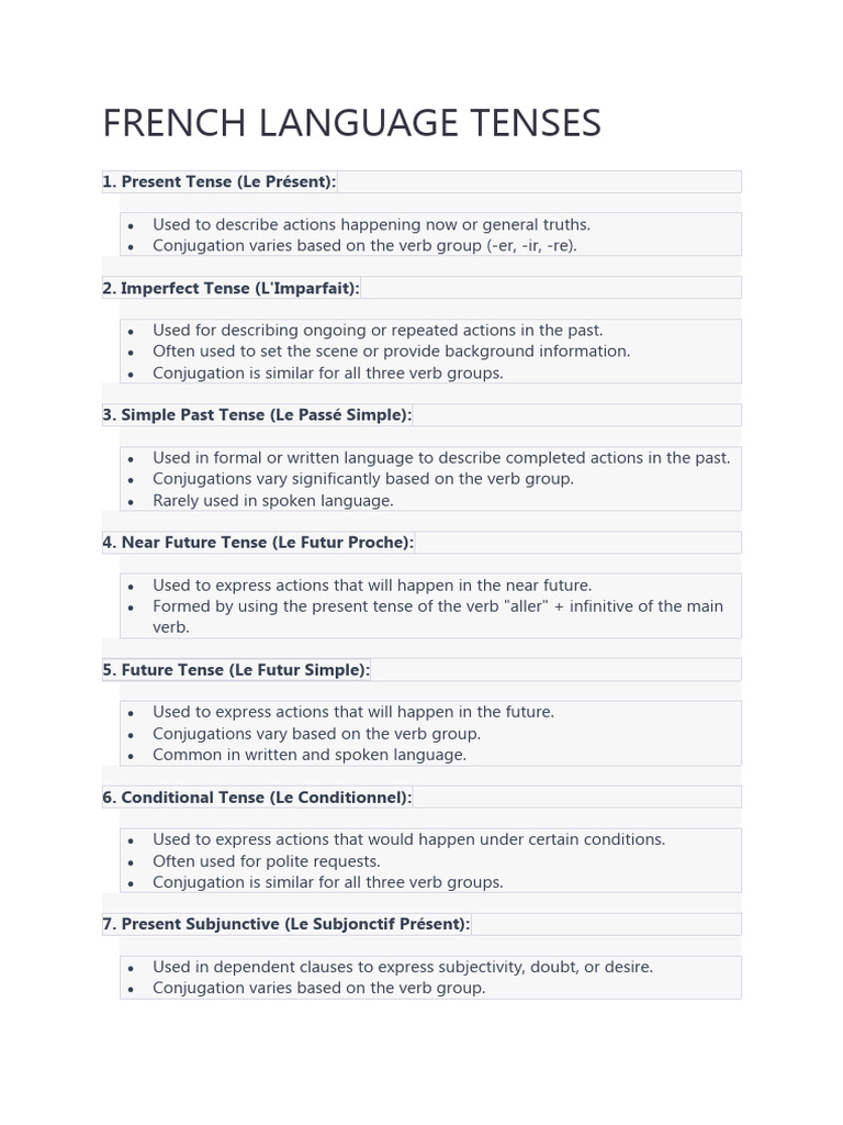 Overview of French Language Tenses | PDF | Language Arts & Discipline ...