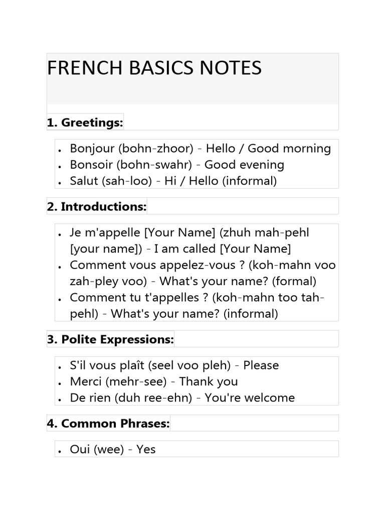 Notes de base en français | PDF | Études des langues étrangères