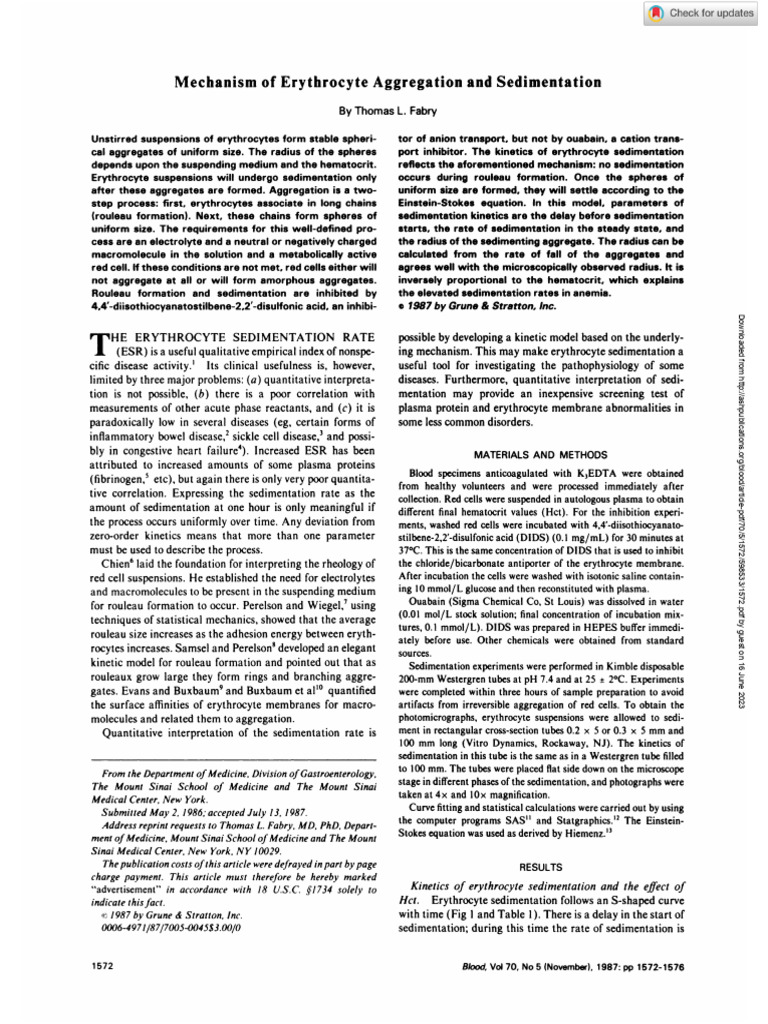 Mechanism of Erythrocyte Aggregation and Sedimentation | PDF | Red ...