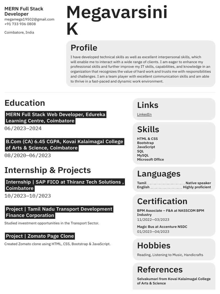 Megavarsini K - MERN Full Stack Developer | PDF | Bootstrap (Front End Framework) | Web Development
