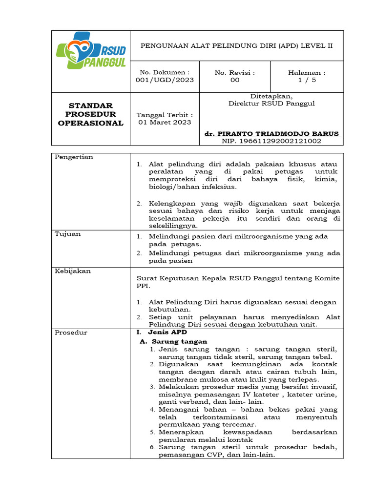 Sop Penggunaan Apd Level Ii | PDF