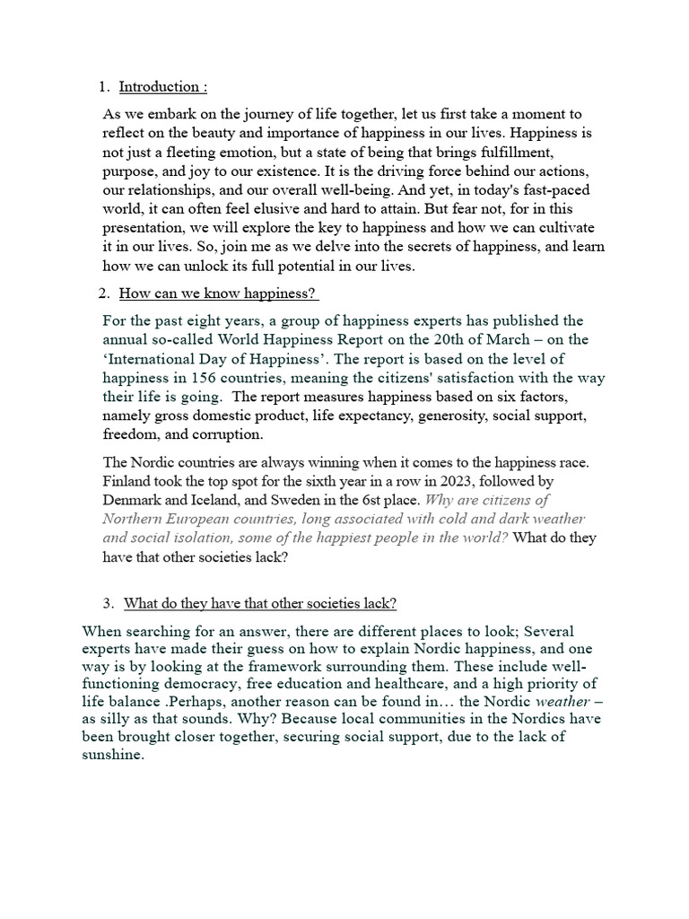Speech Pdf Happiness Psychology
