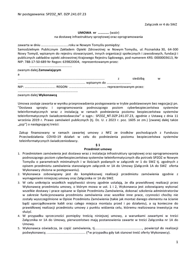 Zal. NR 4 Wzor Umowy | PDF