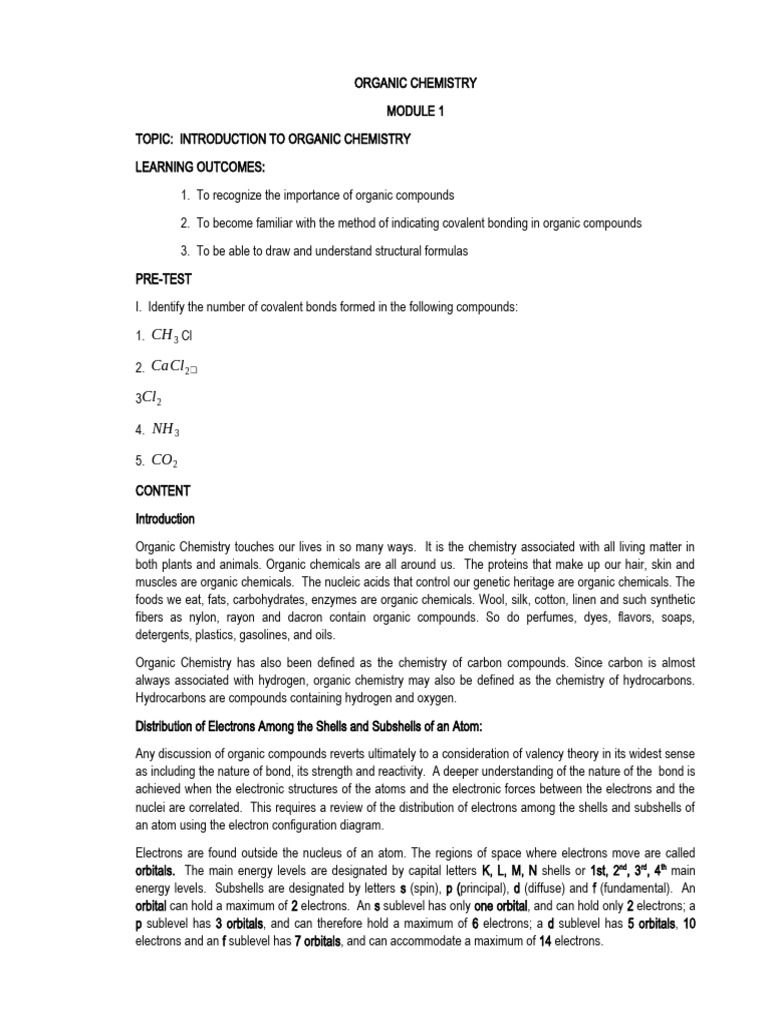 Module 1-Organic Chem Final | PDF | Atomic Orbital | Chemical Bond
