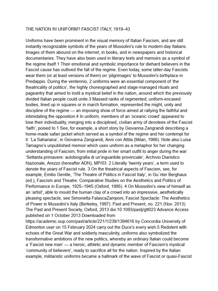 The Nation in Uniform - Fascist Italy, 1919-43 | PDF | Benito Mussolini ...