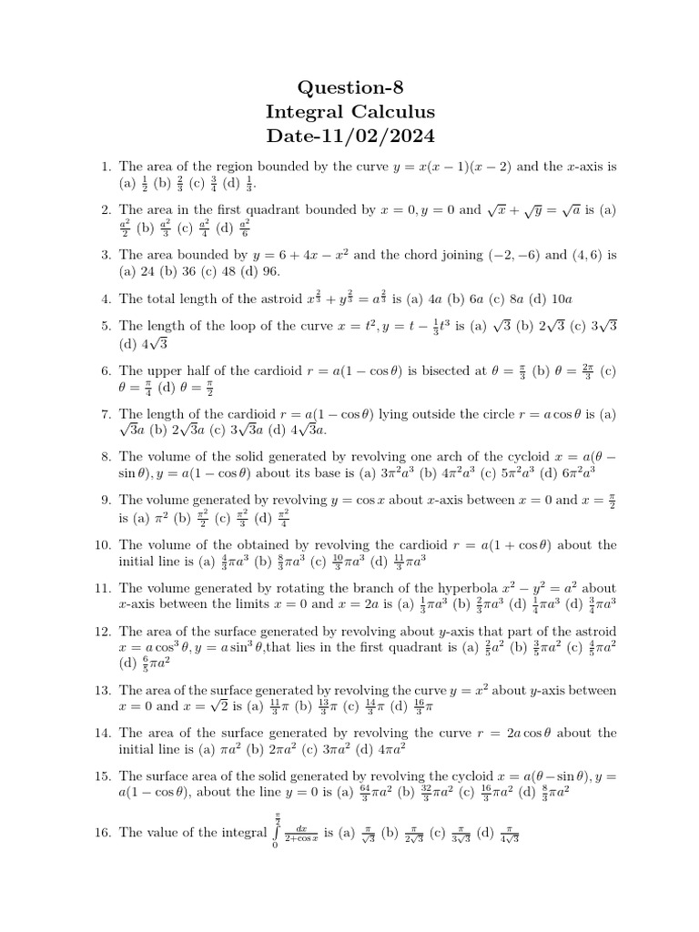 Question8 - Integral Calculus | PDF | Area | Geometric Objects