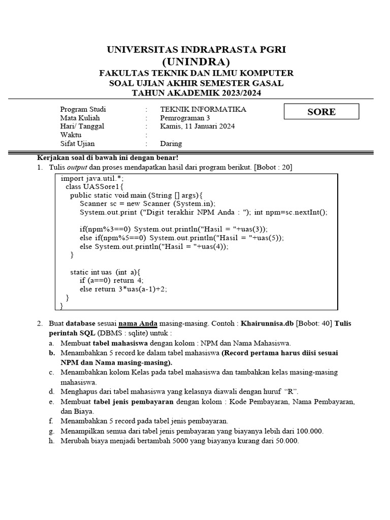 UAS P3 Sore Daring | PDF