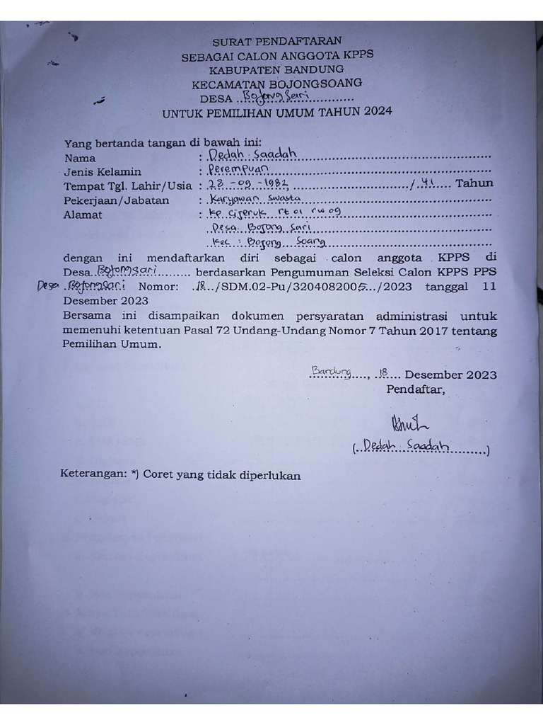 Surat Pendaftaran | PDF