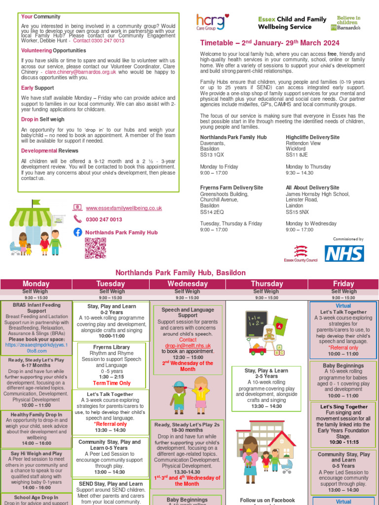 Jan April 2024 Basildon Timetable | PDF | Breastfeeding | Infants